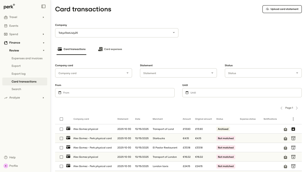 Filter company card transaction data – Help center