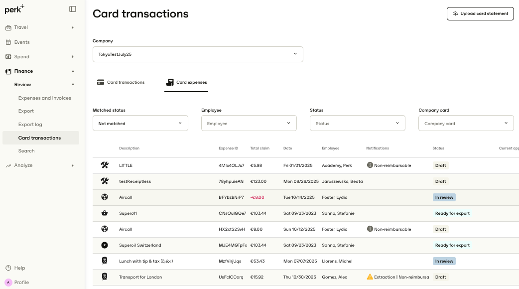 Filter company card transaction data – Help center
